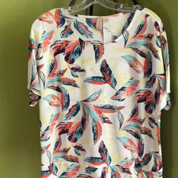 Misia | Tops | Misia Tealorange Feather Print Boat Neck Top With ...